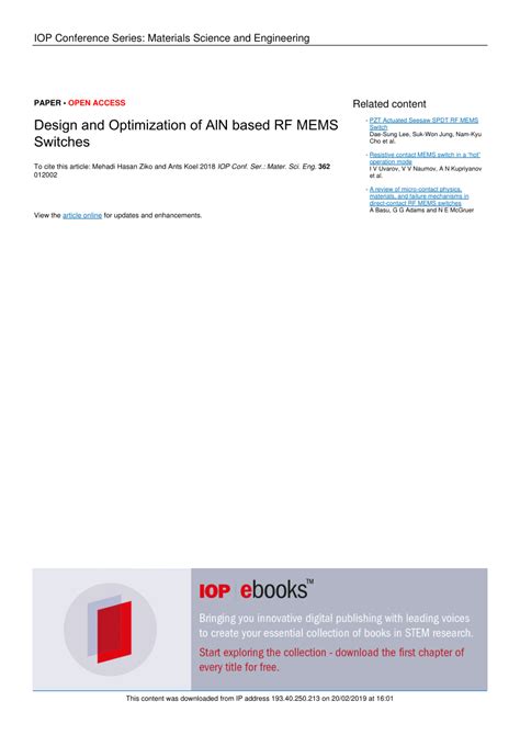 Pdf Design And Optimization Of Aln Based Rf Mems Switches