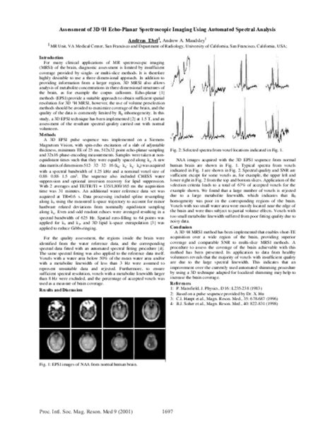 Pdf Assessment Of 3d Proton Mr Echo Planar Spectroscopic Imaging Using Automated Spectral Analysis