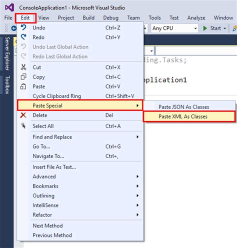 How To Paste JSON As Classes Or XML As Classes In Visual Studio