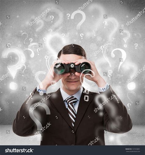 Handsome Business Man Binoculars Question Marks Stock Photo 157316891 Shutterstock