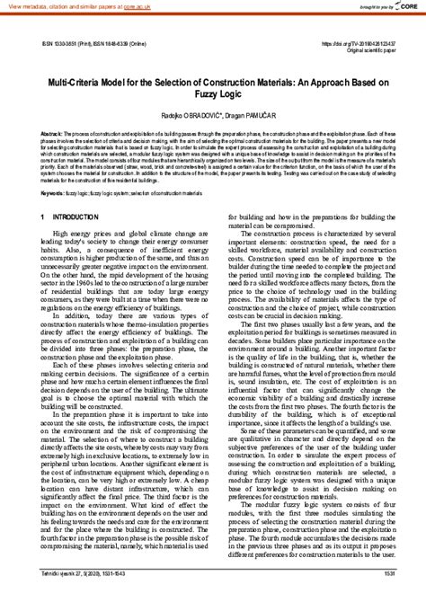 Pdf Multi Criteria Model For The Selection Of Construction Materials An Approach Based On