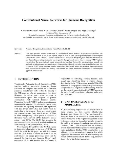 Pdf Convolutional Neural Networks For Phoneme Recognition