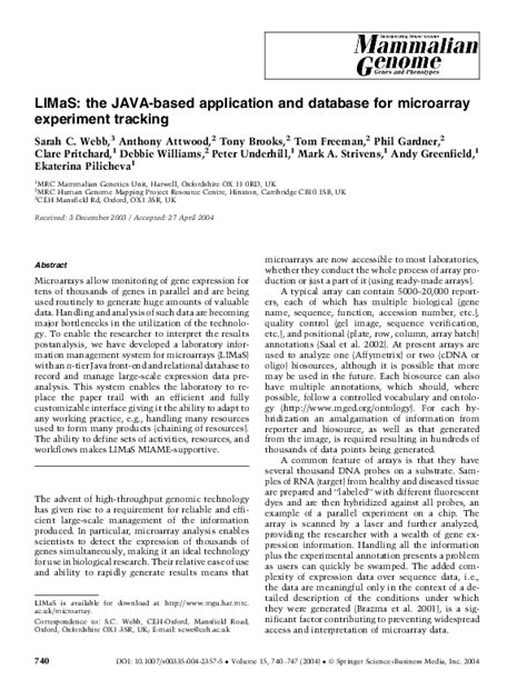 Pdf Limas The Java Based Application And Database For Microarray