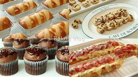 2배속 요즘 최애 디저트들 만드는 베이킹 브이로그 크림치즈빵 초코칩 쿠키 초코 컵케이크 페퍼로니 바게트 피자 Youtube