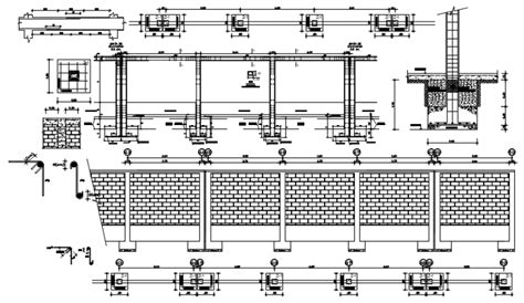 Perimeter Fence Main Section Footings And Constructive Installation Details Dwg File