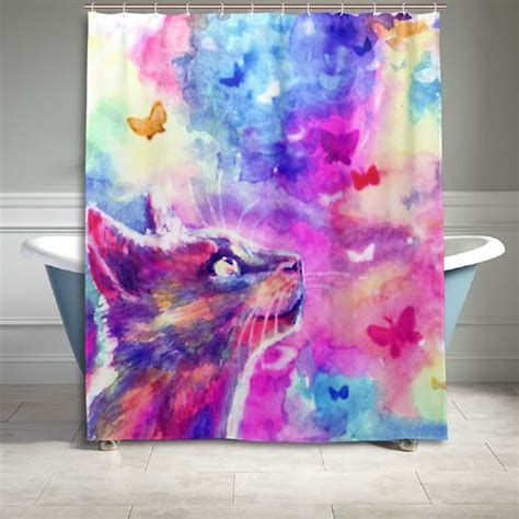 Colorful Watercolor Cat Shower Curtain 60 X 72 Inch Bathroom Sets Home