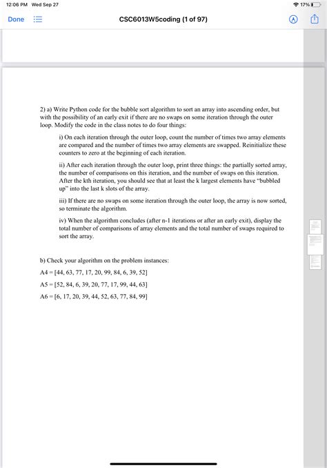 Solved 2 A Write Python Code For The Bubble Sort Algorithm
