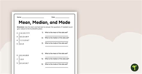 mean median mode worksheet teach starter