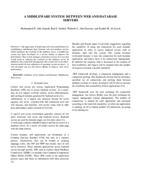 Pdf A Middleware System Between Web And Database Servers