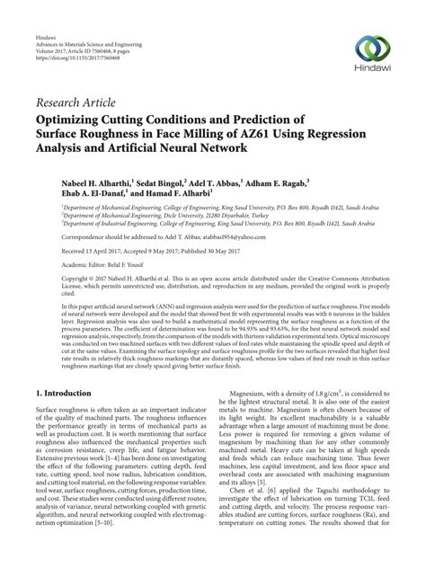 Pdf Optimizing Cutting Conditions And Prediction Of Surface Roughness