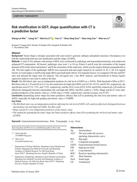 Pdf Risk Stratification In Gist Shape Quantification With Ct Is A Predictive Factor