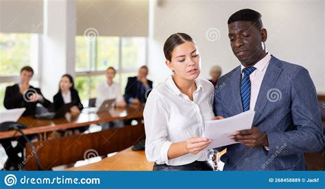Secretary And Employer Discussing Documentation During Business Meeting Stock Image Image Of
