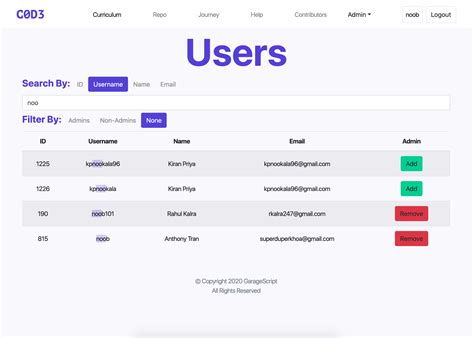 previous sprints garagescript c0d3 app github wiki