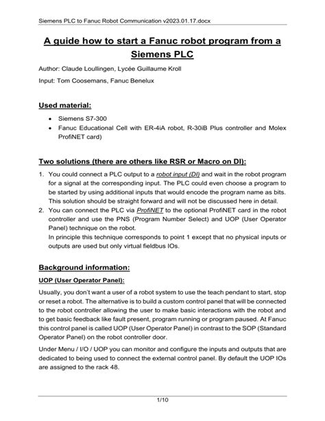 Siemens Plc To Fanuc Robot Communication Guide Profinet And Uop