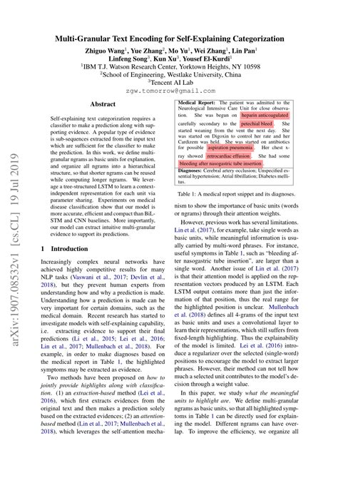 Pdf Multi Granular Text Encoding For Self Explaining Categorization