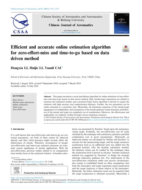 Pdf Efficient And Accurate Online Estimation Algorithm For Zero Effort Miss And Time To Go