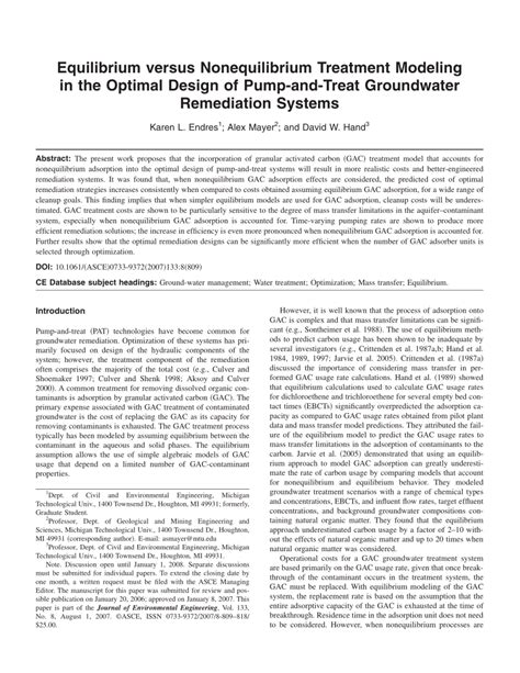 Pdf Equilibrium Versus Nonequilibrium Treatment Modeling In The Optimal Design Of Pump And