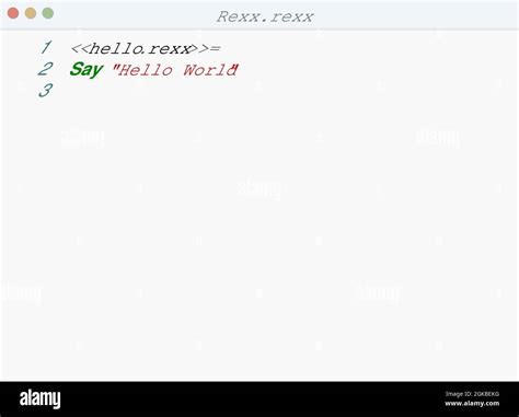 Rexx Language Hello World Program Sample In Editor Window Illustration Stock Vector Image And Art