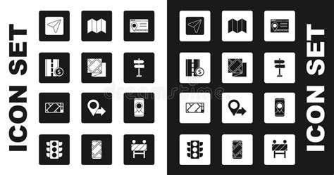 Set Infographic Of City Map Navigation Folded Toll Road Traffic Sign