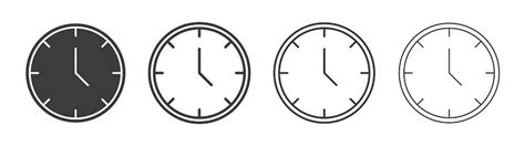 시계 아이콘이 설정되었습니다 라이너 윤곽선과 플랫 블랙 컬러 날씬한에 대한 스톡 벡터 아트 및 기타 이미지 날씬한 단순함