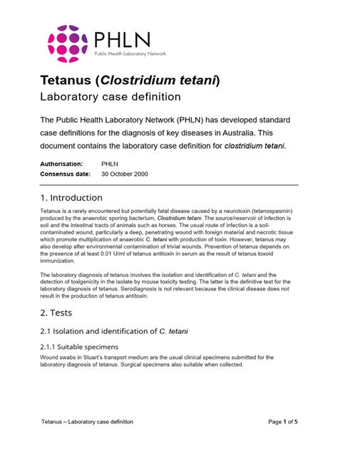 Tetanus Laboratory Case Definition Pdf Biology Microbiology