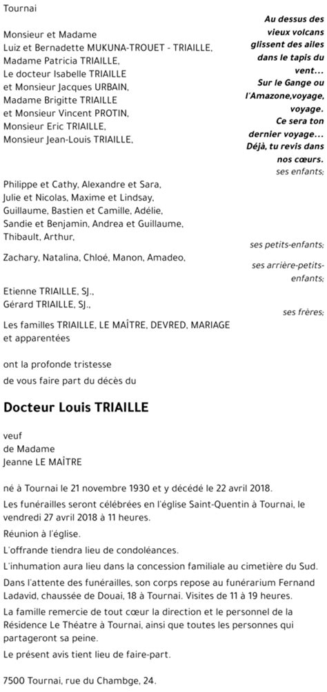 Louis Triaille † 22 04 2018 Inmemoriam