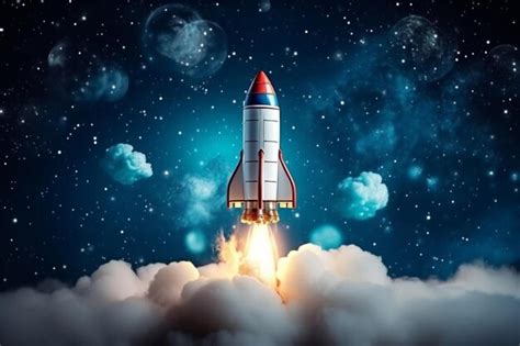 A Rocket Flying In The Sky With The Words Rocket On The Bottom Premium Ai Generated Image