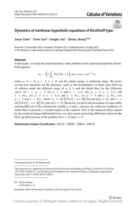 Dynamics Of Nonlinear Hyperbolic Equations Of Kirchhoff Type Request Pdf