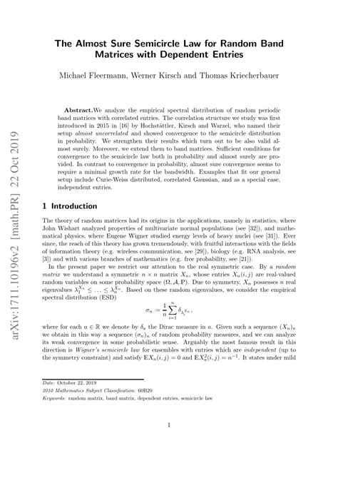 Pdf The Almost Sure Semicircle Law For Random Band Matrices With Dependent Entries
