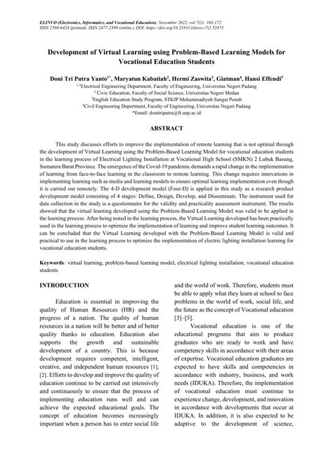 pdf development of virtual learning using problem based learning
