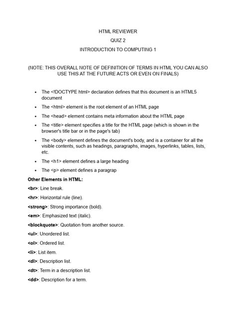 Html Reviewer P Pdf Html Element Html