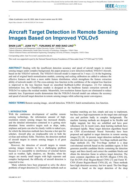 Pdf Aircraft Target Detection In Remote Sensing Images Based On Improved Yolov5