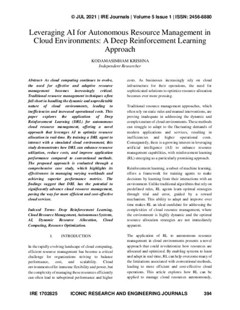 Pdf Leveraging Ai For Autonomous Resource Management In Cloud Environments A Deep