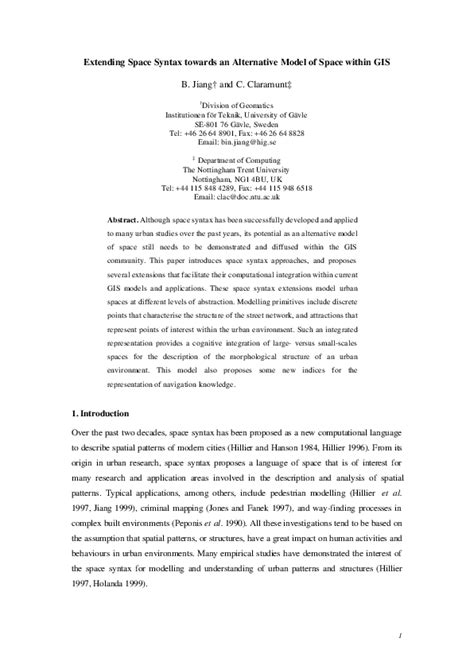 Pdf Extending Space Syntax Towards An Alternative Model Of Space Within Gis Christophe