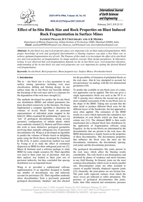 Pdf Effect Of In Situ Block Size And Rock Properties On Blast Induced Rock Fragmentation In