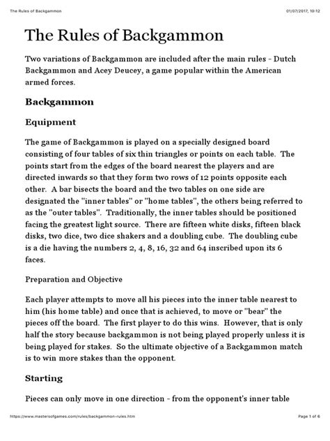 Backgammon Rules Printable
