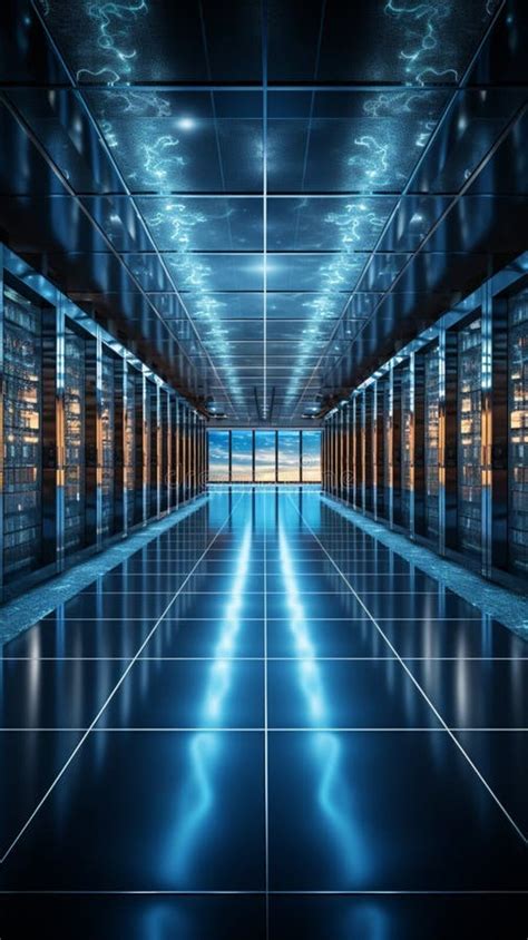Server Racks In A Data Center Highlight The Concept Of Big Data And Cloud Computing Stock