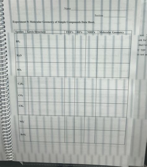 name section experiment 9 molecular geometry of