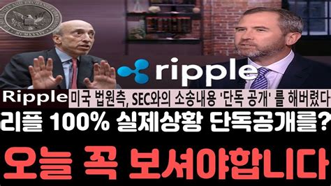리플전망 리플 Xrp Sec 소송에 대해서 단독공개를 해버렸다 설마 오늘발표를 오늘 영상은 꼭 보셔야합니다 리플전망 리플호재 리플급등 리플코인 리플소송 리플