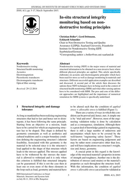 Pdf In Situ Structural Integrity Monitoring Based On Non Destructive
