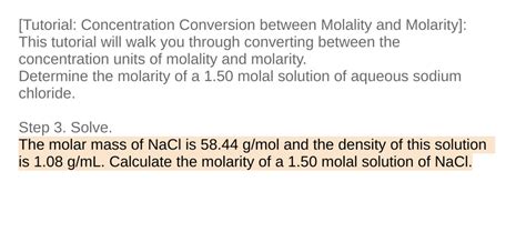 Tutorial Concentration Conversion Between Molality And Molarity