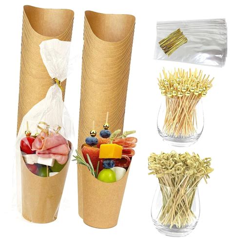 Hyke 50 Sets Charcuterie Cups With Sticks And Bags 12 Oz Black Paper