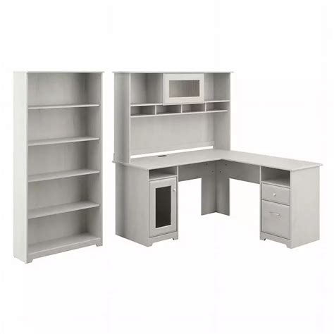 Scranton And Co White Oak Cabot L Shaped Desk With Hutch And Bookcase