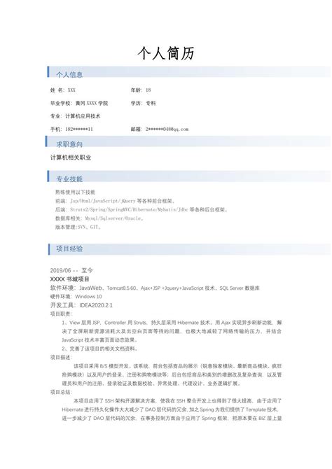 软件开发程序设计类岗位求职简历模板 软件开发简历模板 职业圈