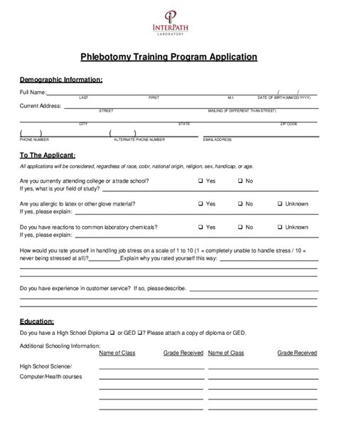 Phlebotomy Training Program Application Fill Out And Sign Online Dochub