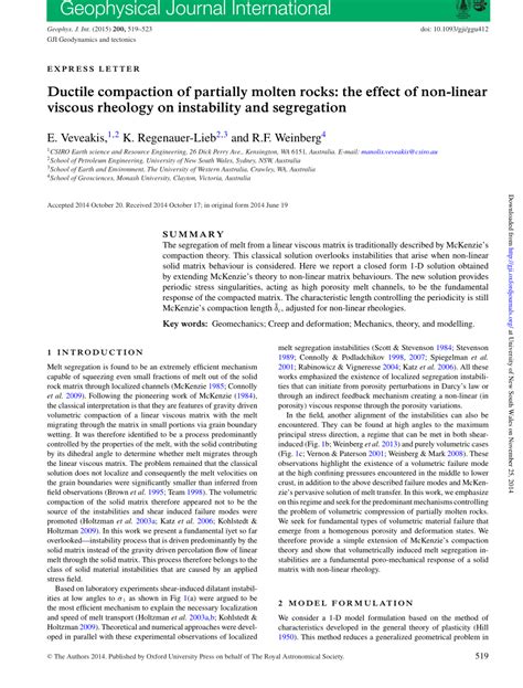 Pdf Ductile Compaction Of Partially Molten Rocks The Effect Of Non Linear Viscous Rheology On