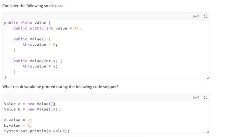 Solved Consider The Following Small Classpublic Class Value