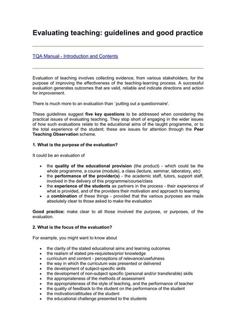 Evaluating Teaching Guidelines And Good Practice