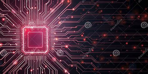 Futuristic Microchip Design With Glowing Circuits On A Dark Background Stock Illustration