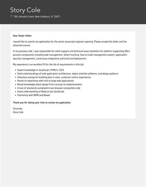 Senior Javascript Engineer Cover Letter Velvet Jobs